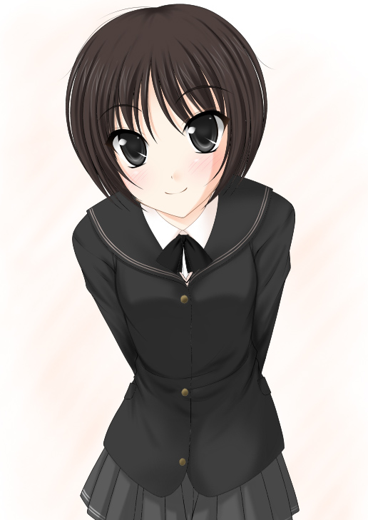 Safebooru 1girl Amagami Arms Behind Back Black Bow Black Bowtie Black